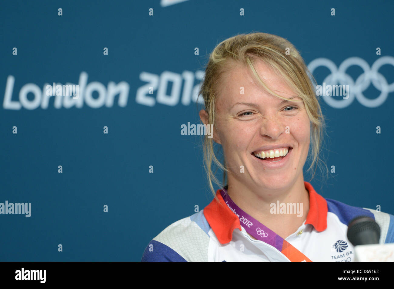 British rower Anna Watkins smiles during a press conference in London ...