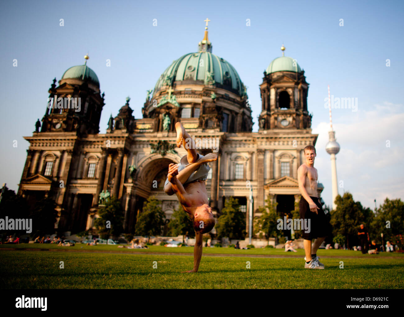 Swiss breakdancer Fabio and his friend Simeon peform in front of the ...