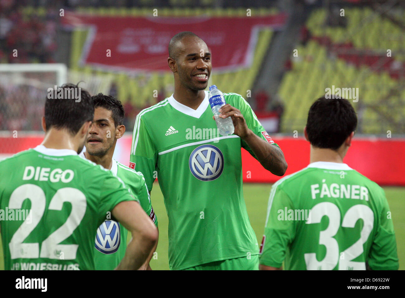 Wolfsburg's Diego (L-R), Josue, Naldo and Fagner seen during the test ...
