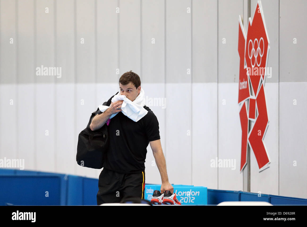 German table tennis player Timo Boll reacts after a trainings session ...