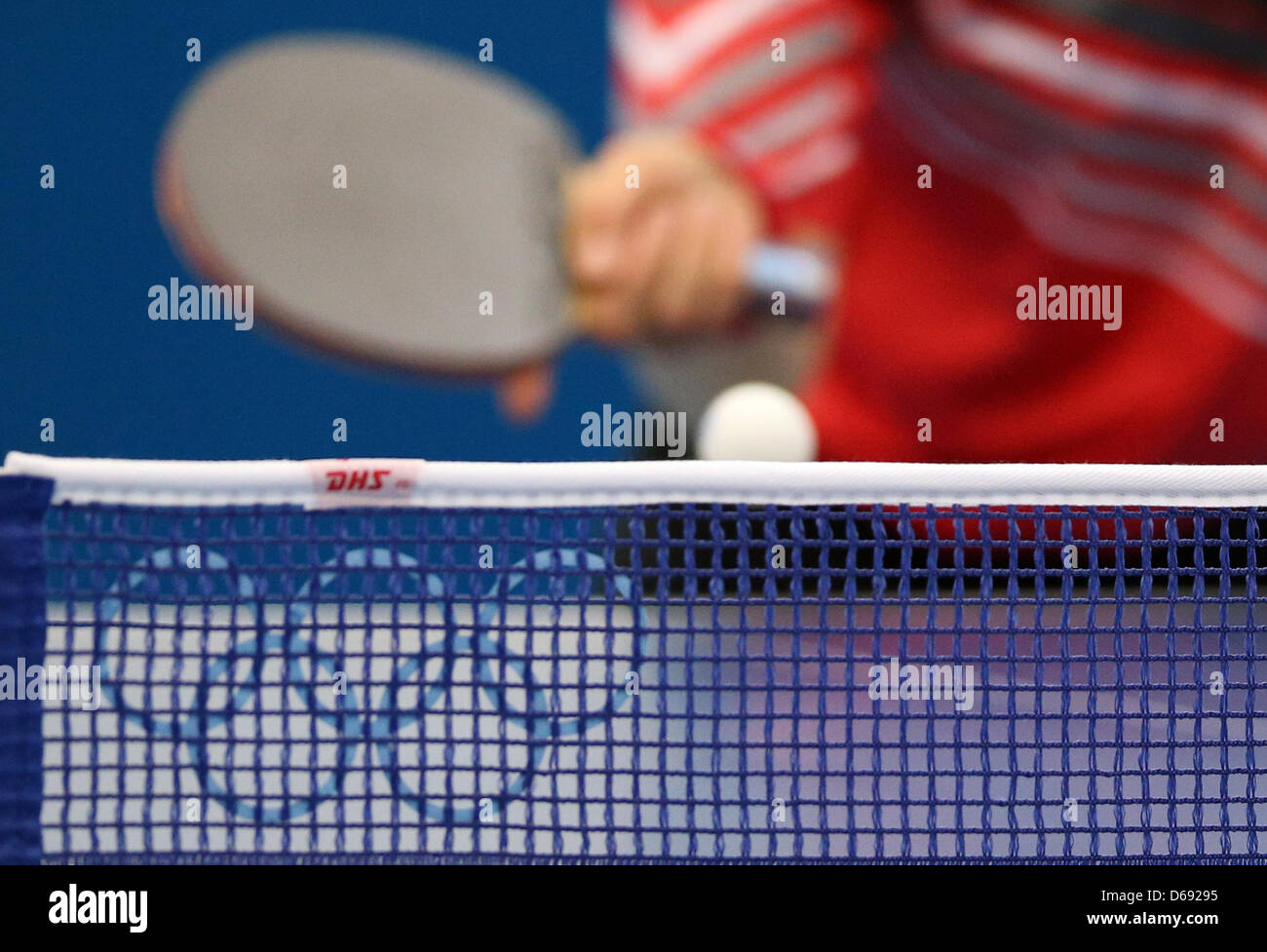A table tennis player in action during a training session at ExCeL ...
