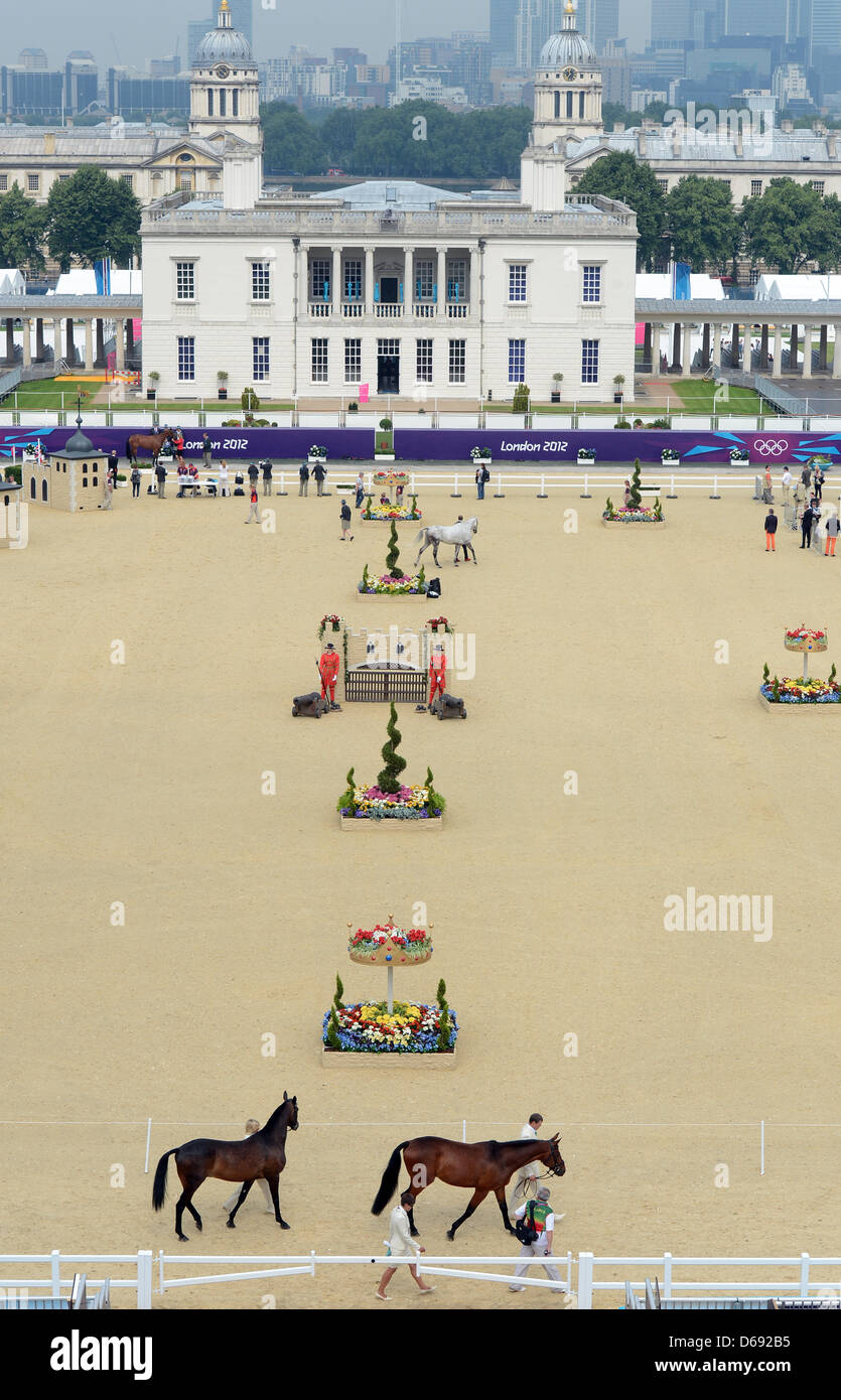 View of the equestrian stadium during first horse inspection at the ...