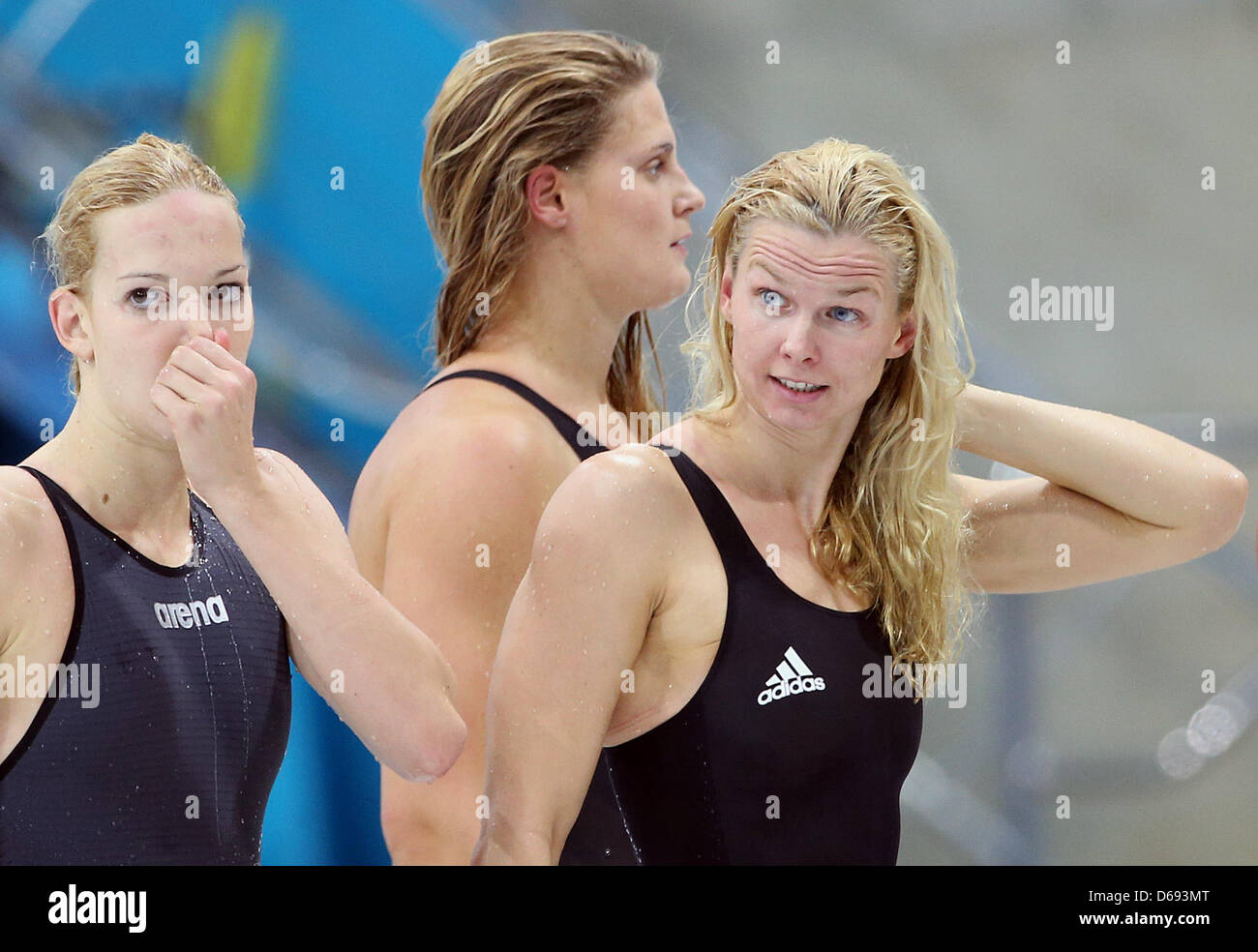 Daniela Schreiber, (L-R), Lisa Vitting and Britta Steffen of Germany ...