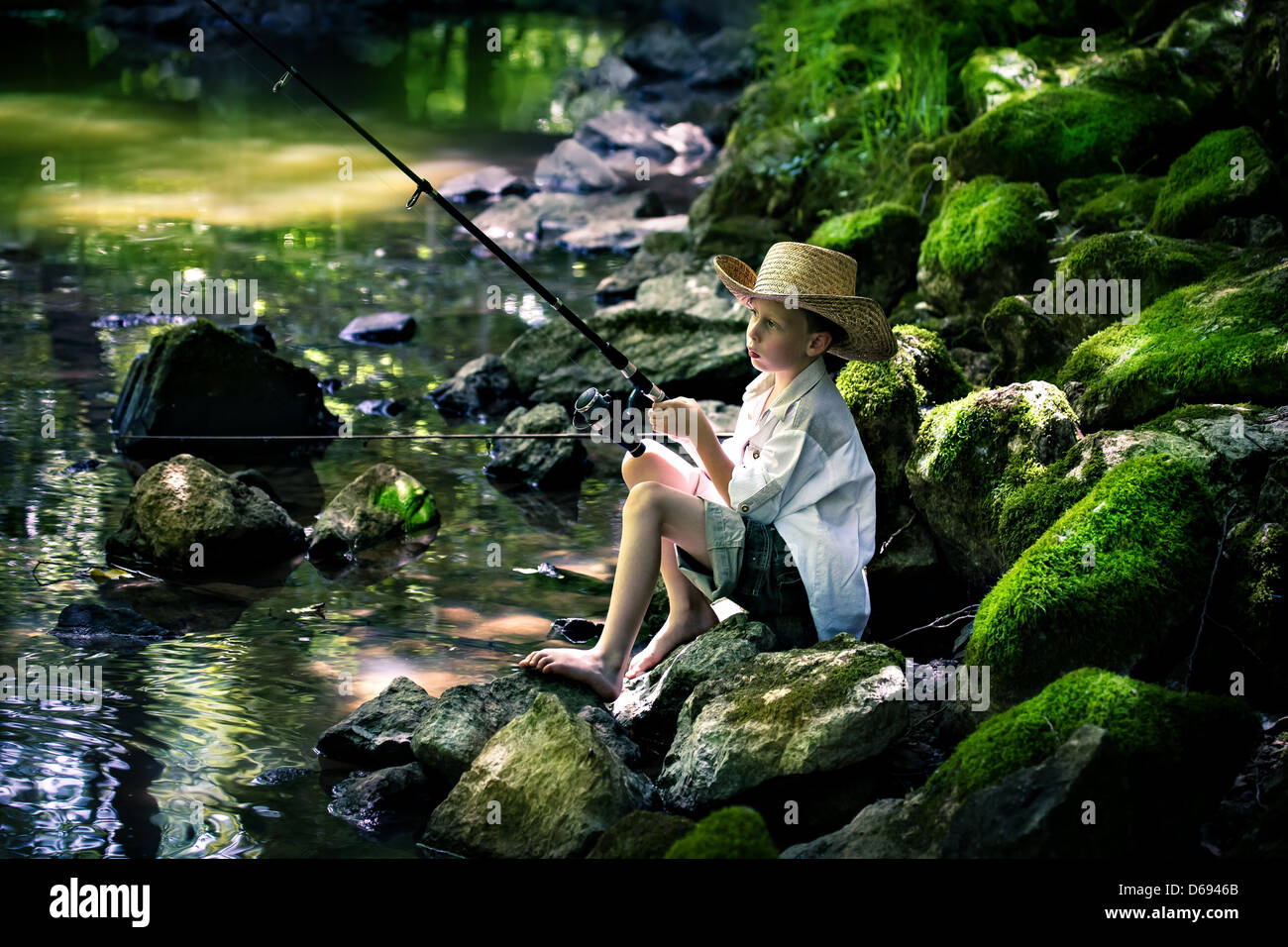 outdoor portrait of a young fishing boy Stock Photo - Alamy