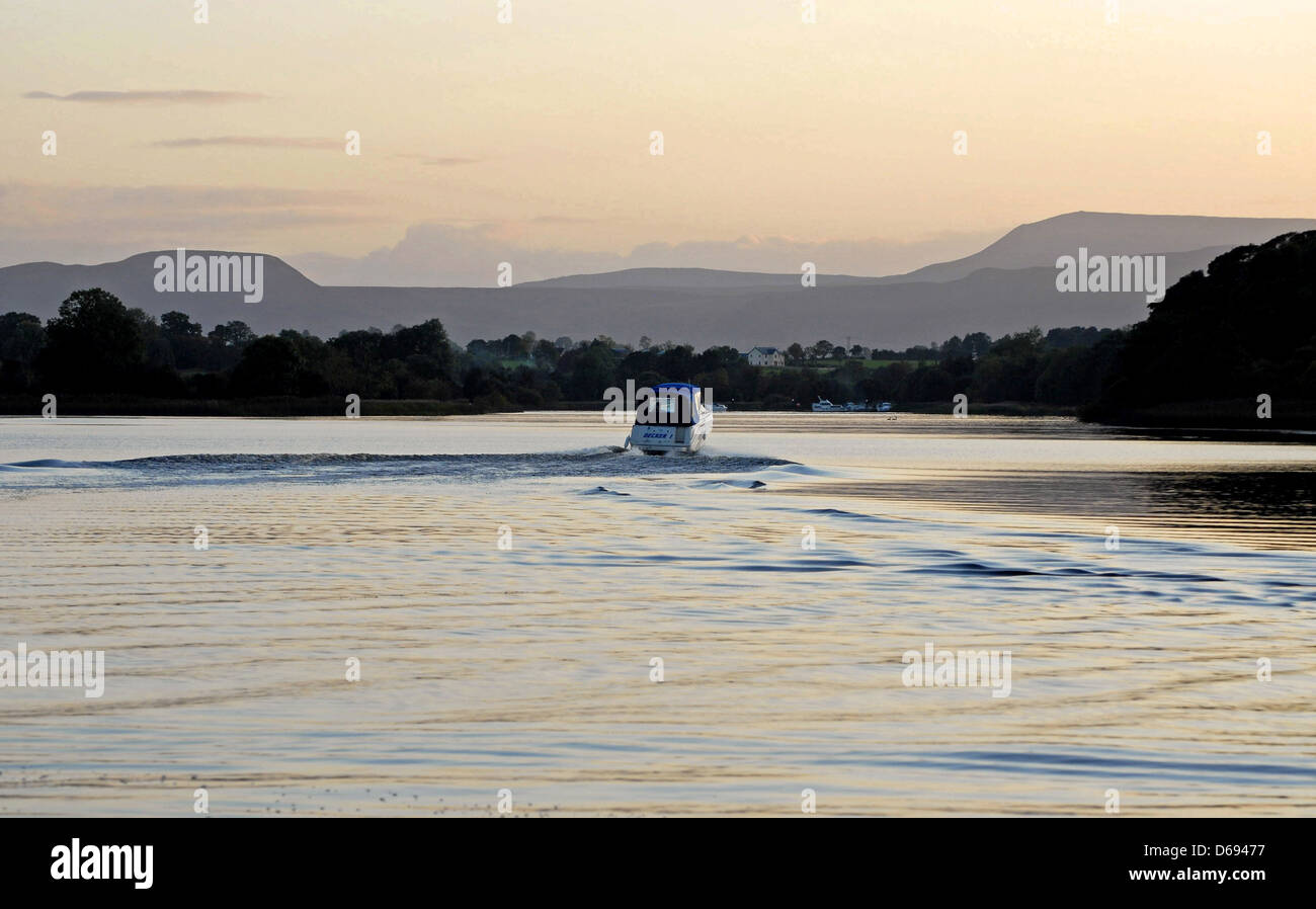 Evening Light on River Erne, Lough Erne with the Cuilgagh Mountains ...