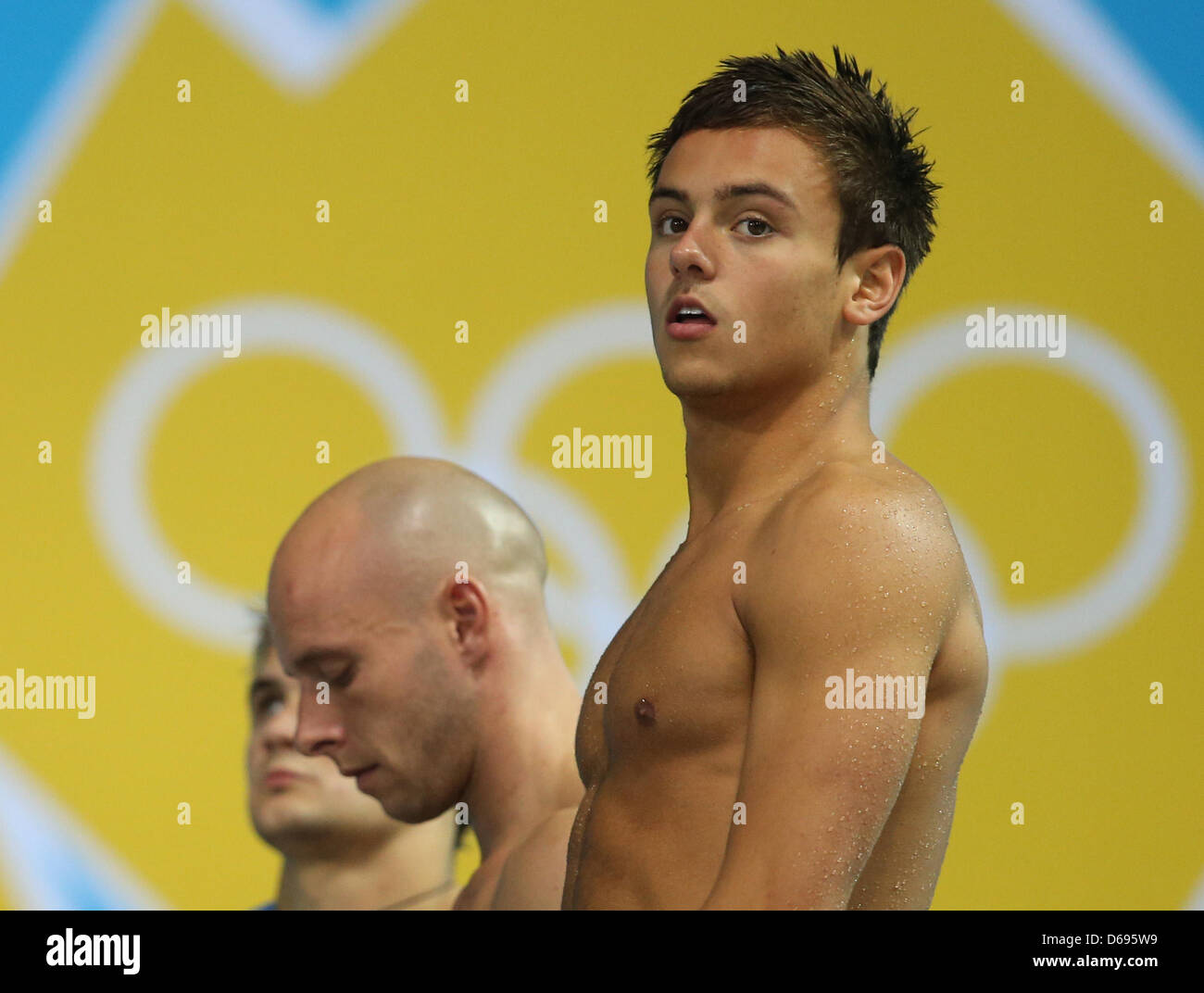 Thomas Daley (R) of Great Britain reacts during the Men's Synchronised ...