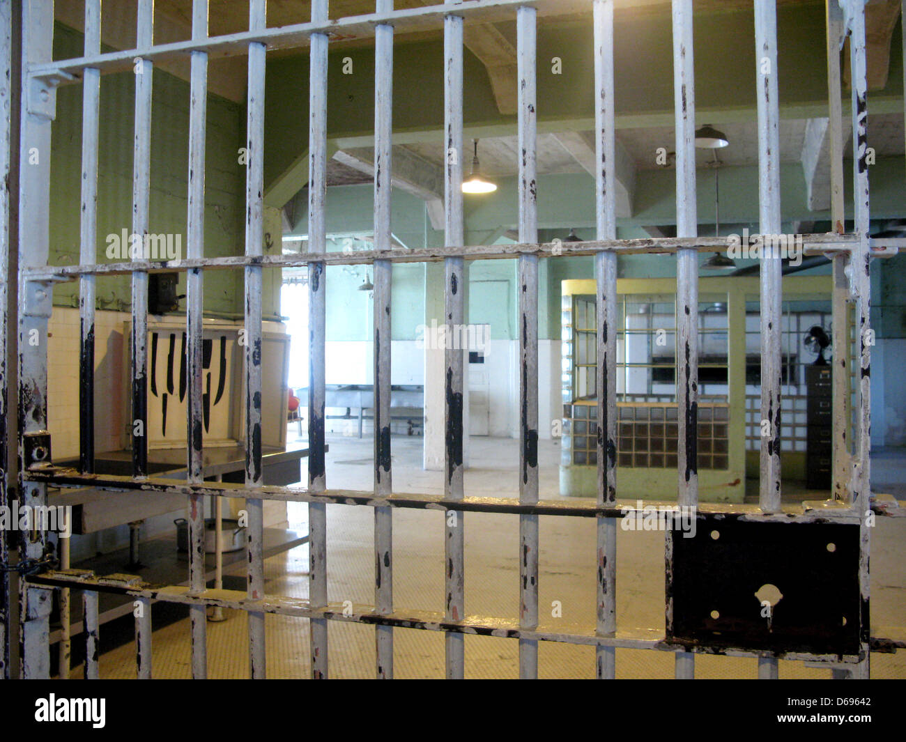 View from the mess hall to the kitchen at infamous Alcatraz prison on ...