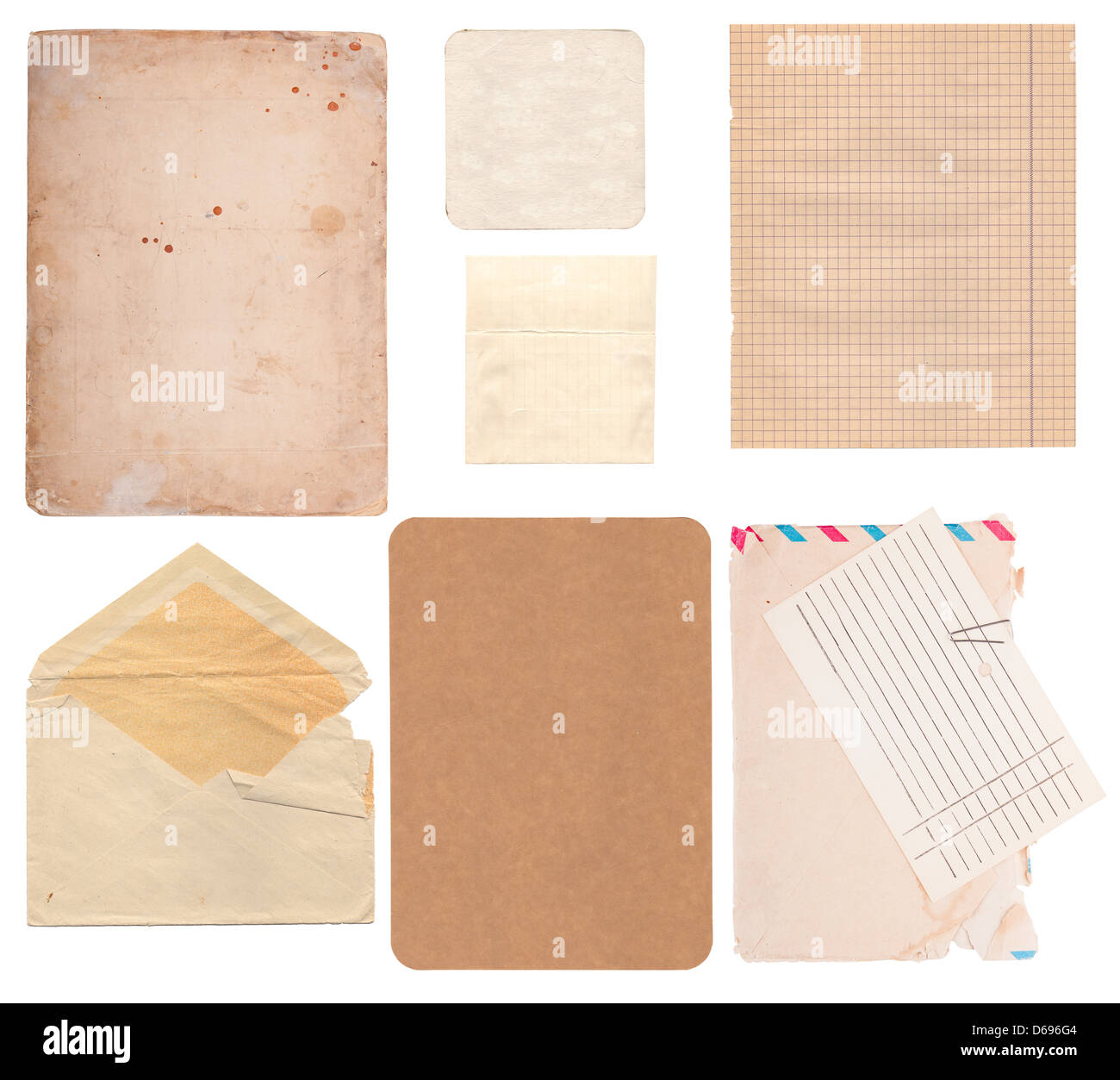 Set of old paper sheets, envelope and card Stock Photo - Alamy