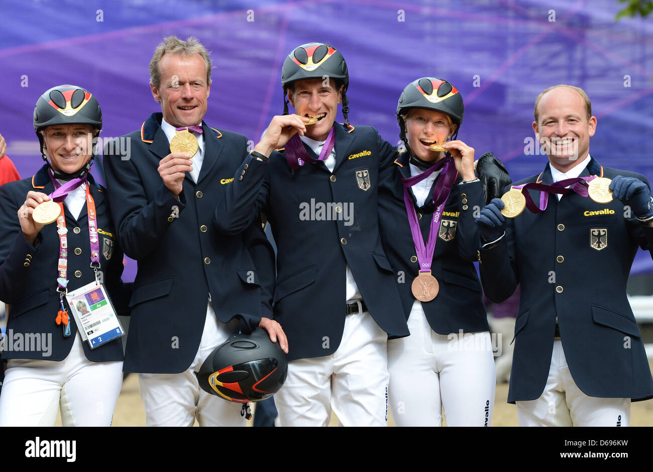 Germany's eventing team (L-R) , Ingrid Klimke, Peter Thomsen, Dirk ...