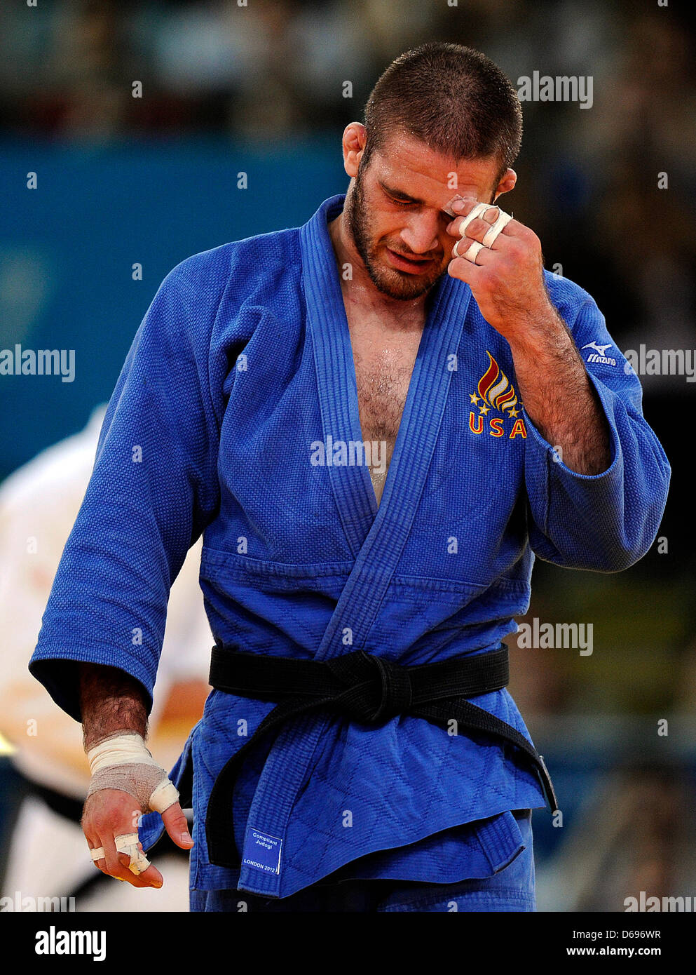 Travis Stevens of United States reacts after loosing the Judo Men's -81 ...