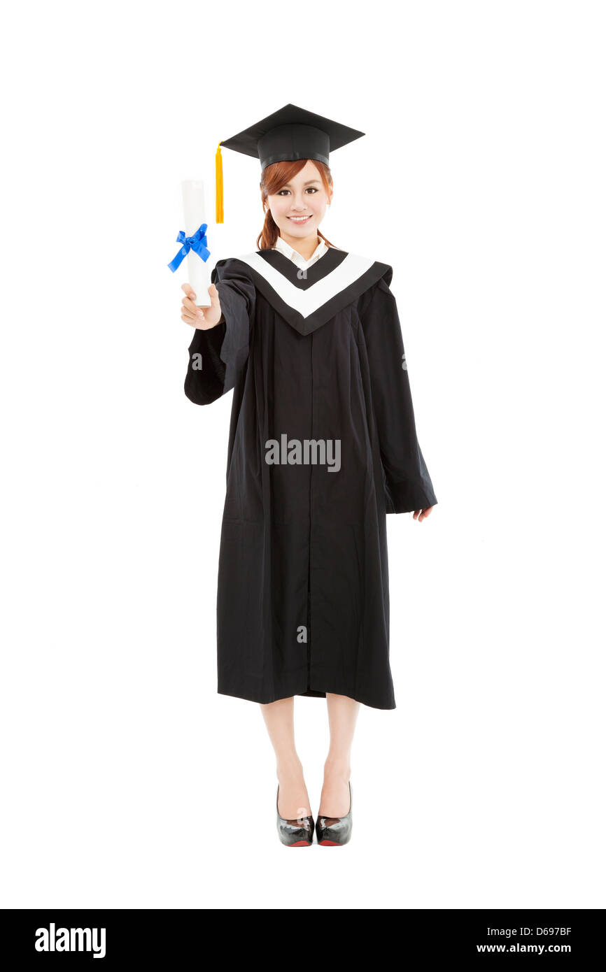full length beautiful young graduation woman standing Stock Photo - Alamy