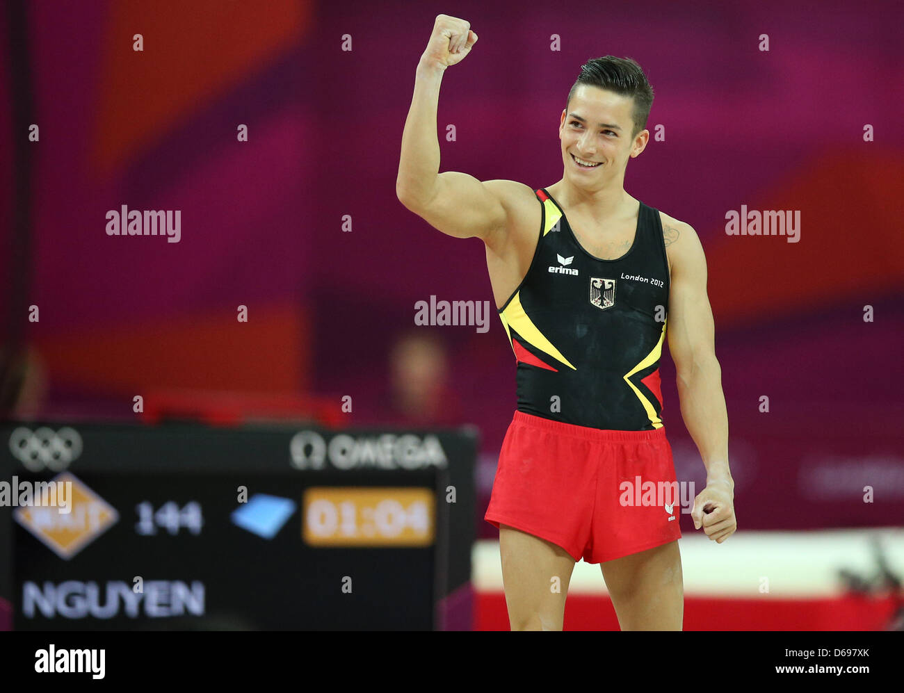 Silver medalist Marcel Nguyen of Germany celebrates after the Men's ...