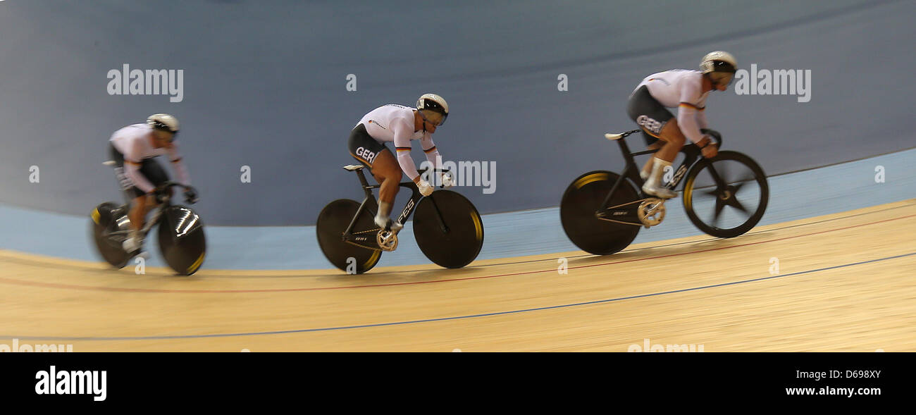 Rene Enders, Robert Forstemann and Maximilian Levy of Germany compete ...