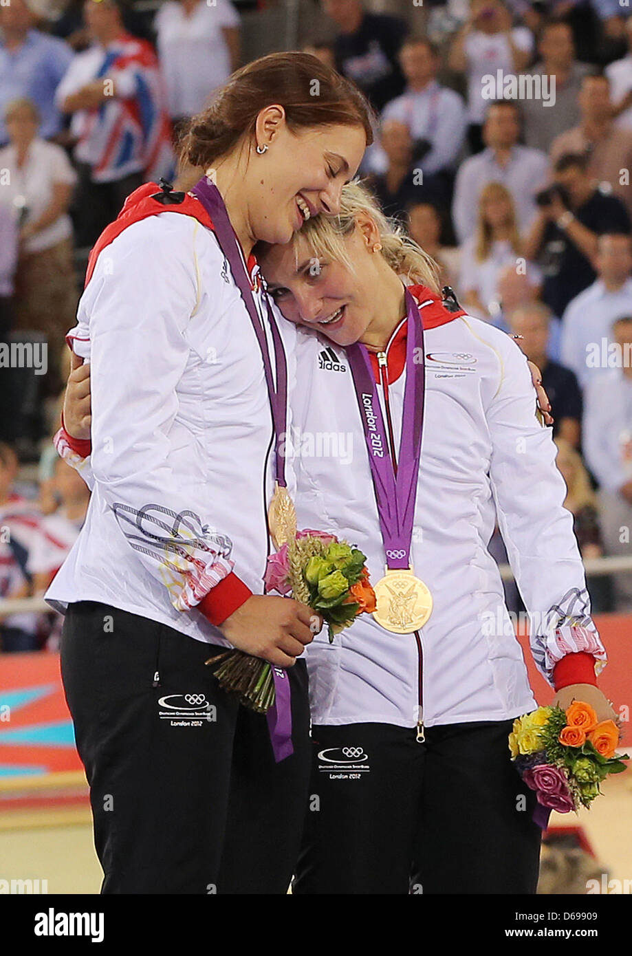 Germany's Miriam Welte (L) and Kristina Vogel celebrate her gold medal ...