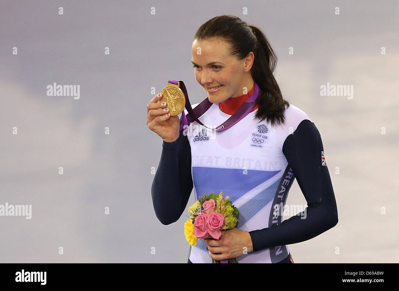 Victoria Pendleton of Great Britain poses with her gold medal during ...