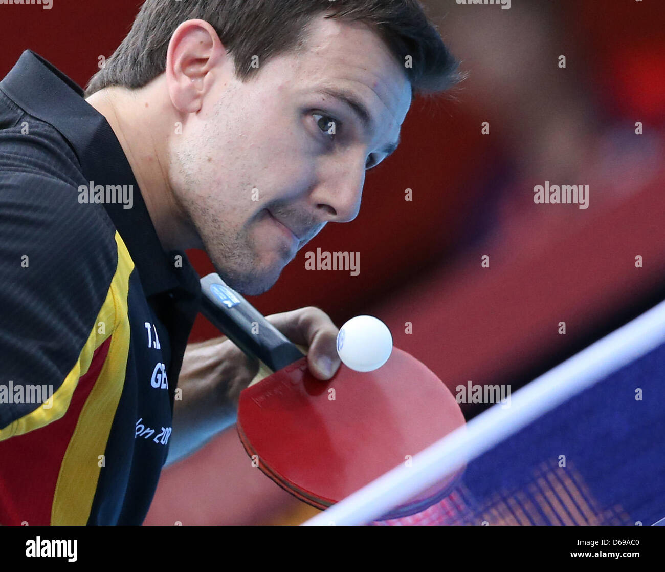 Timo Boll of Germany in action during the Men's Team First Round Sweden ...