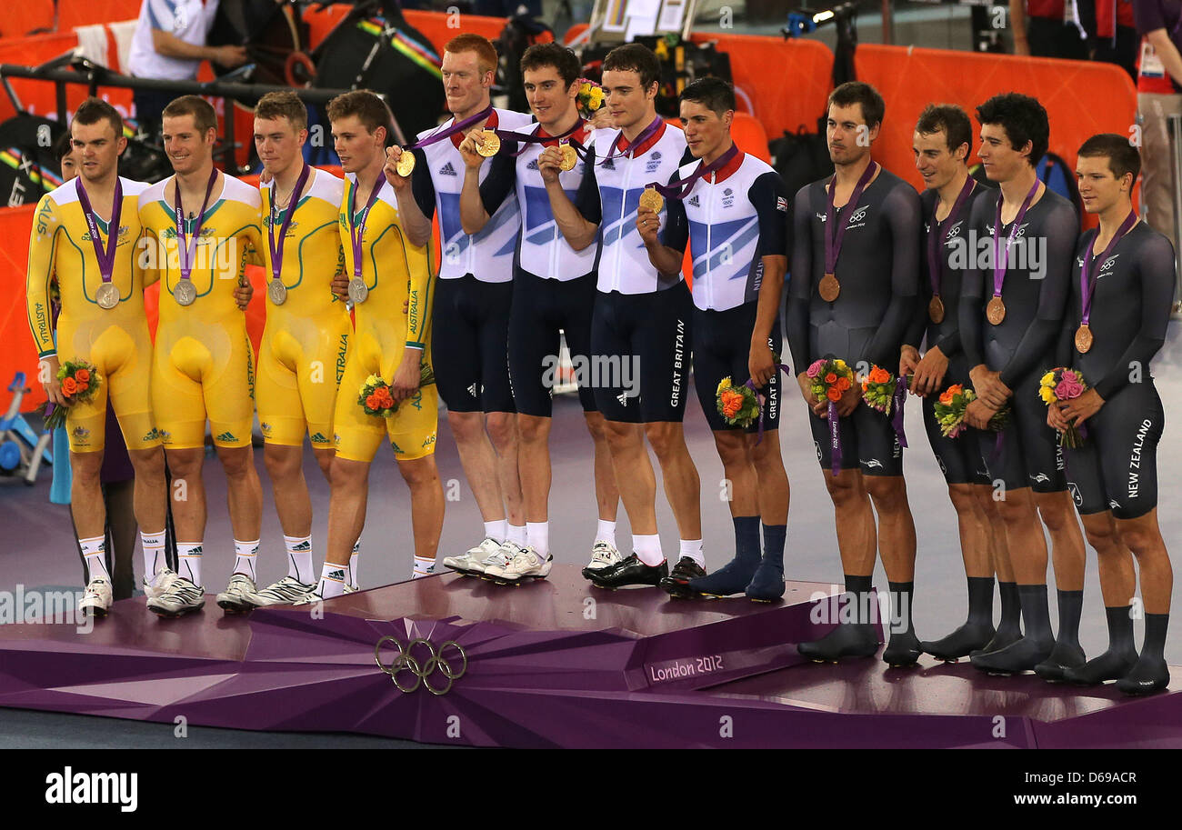 Gold medalists Edward Clancy, Geraint Thomas, Steven Burke and Peter ...