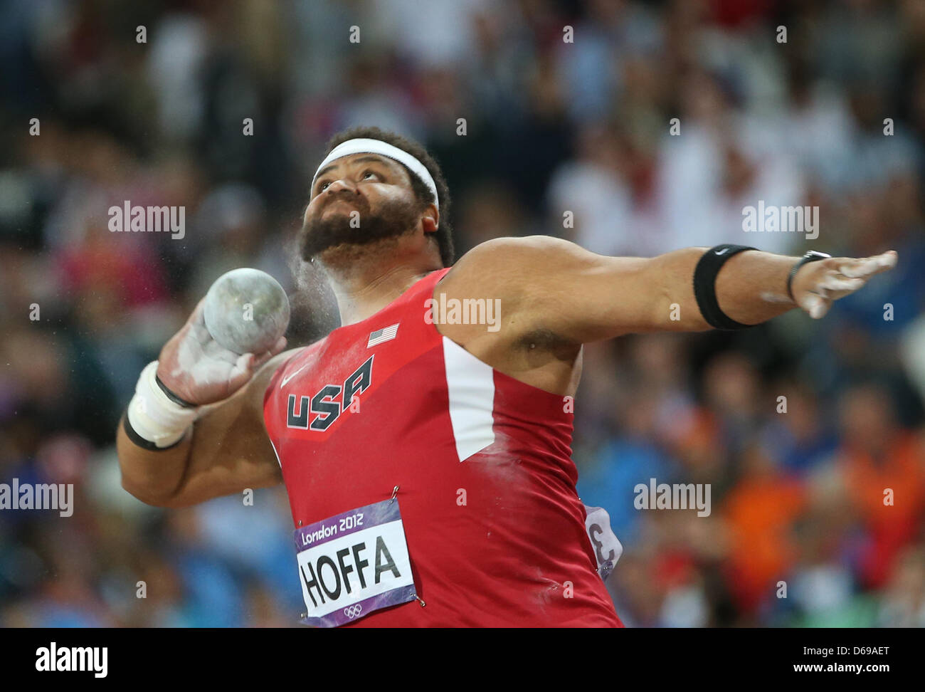 Reese Hoffa of the US competes in the men's Shot Put final during the ...