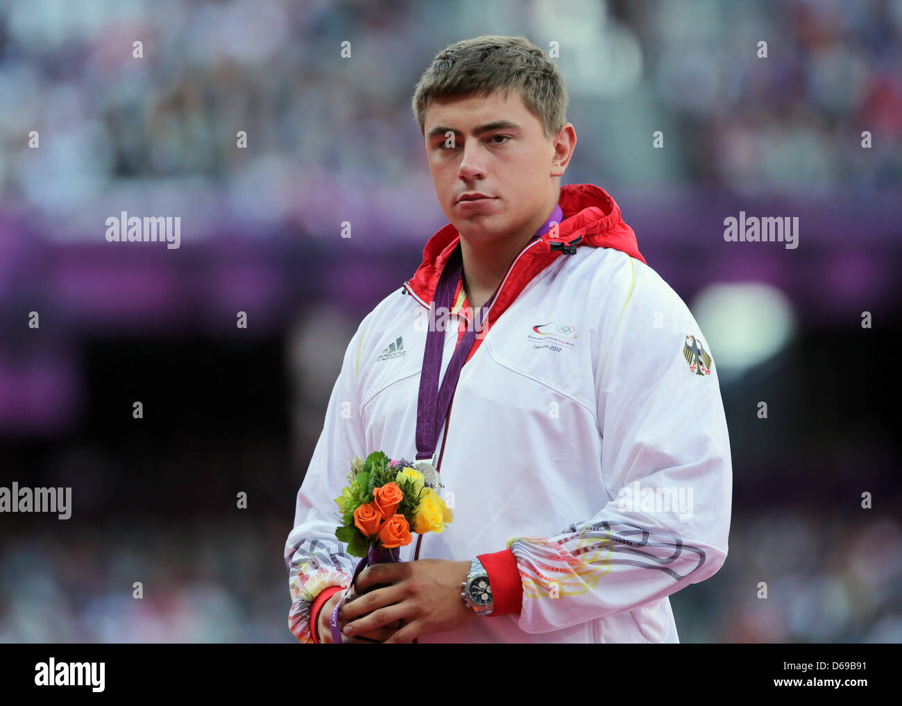 Germany's David Storl is pictured during the medal ceremony of the Men ...