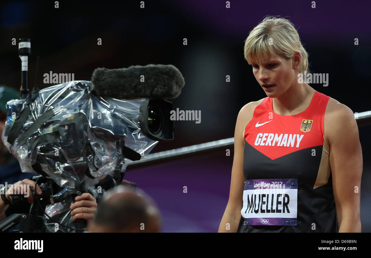 Nadine Mueller of Germany reacts during the Women's Discus Throw final ...