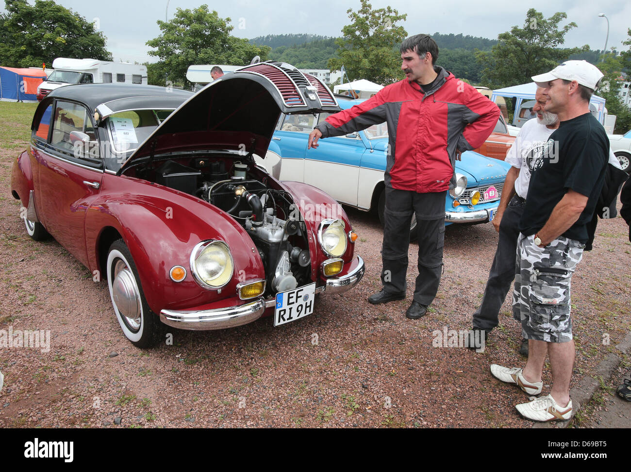 Visitors stand in front of a IFA F9 car built in 1956 at the ...