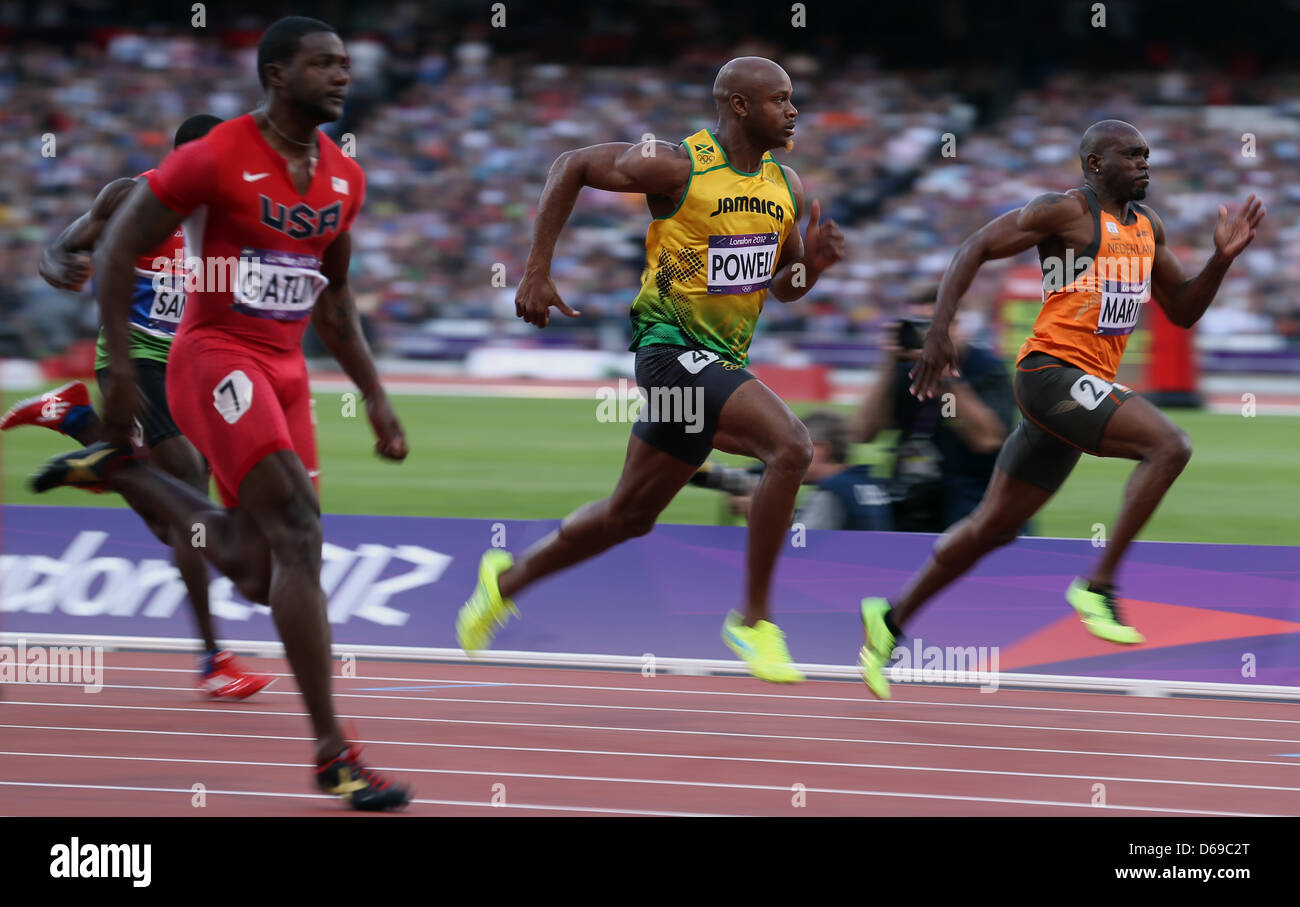 Justin Gatlin (L-R) of USA, Asafa Powell of Jamaica and Churandy ...