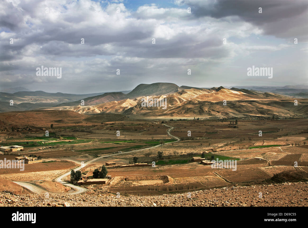 Panorama across valley to mountains before storm in NE Iraqi Kurdistan ...