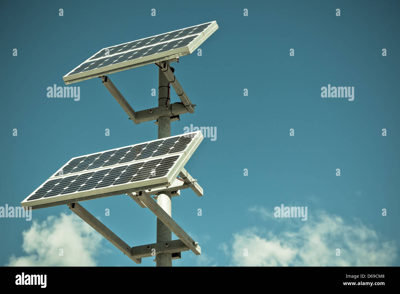 Solar panels on blue sky background. Renewable Energy. Horizontal ...