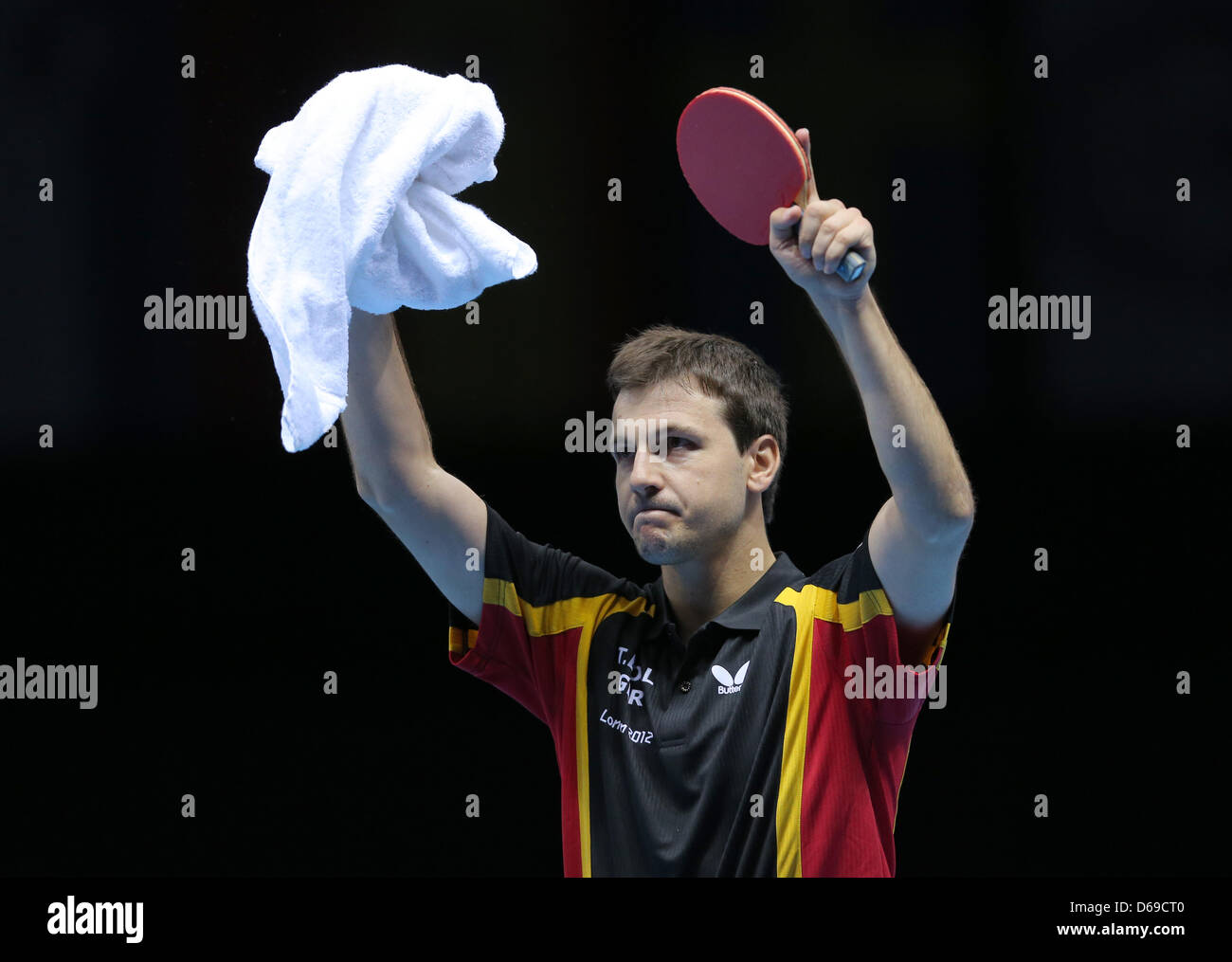 Germany's Timo Boll celebrates after winning against Zhang of China ...