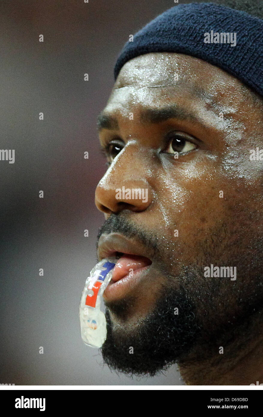 LeBron James of the United States with his teeth protector is pictured ...
