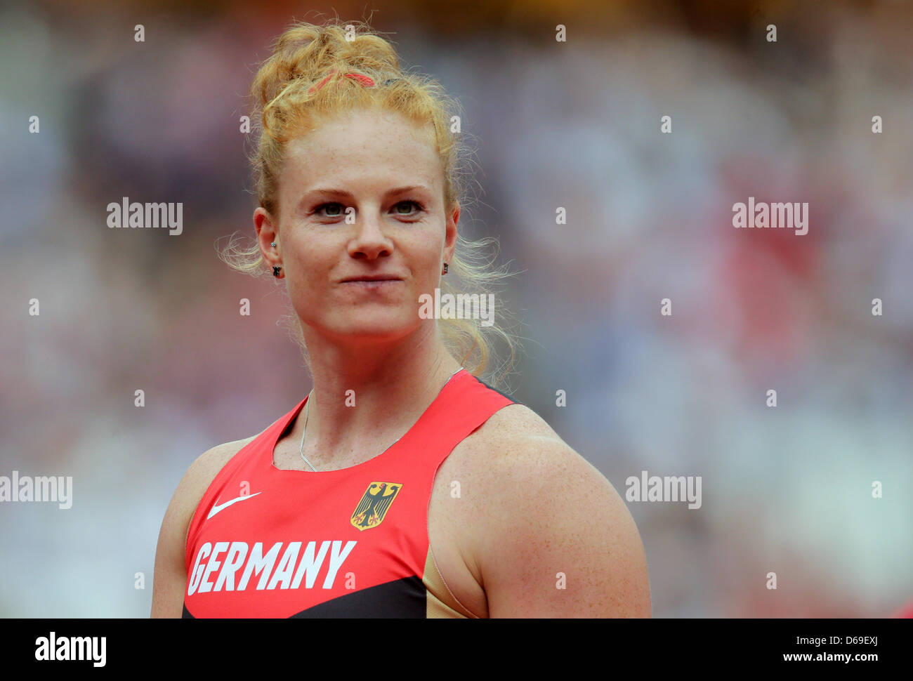 Betty Heidler of Germany reacts in the Women's Hammer Throw ...