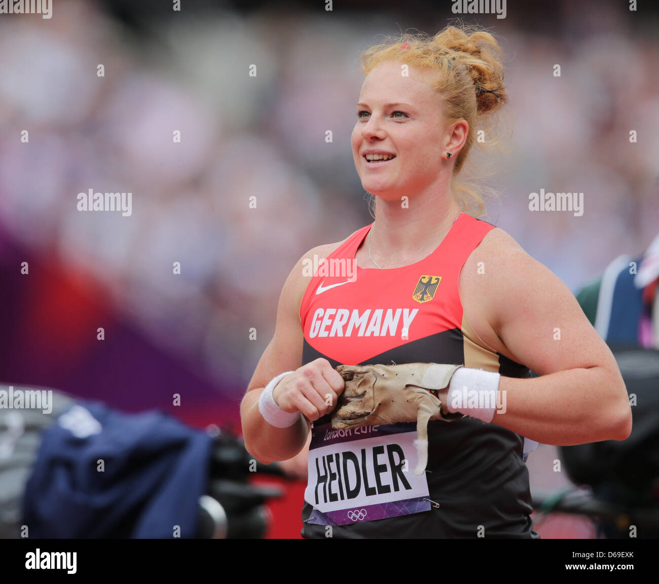 Betty Heidler of Germany reacts in the Women's Hammer Throw ...