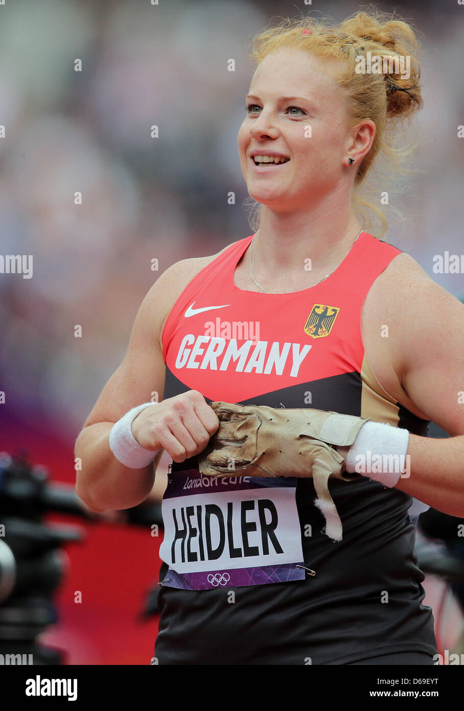 Betty Heidler of Germany reacts in the Women's Hammer Throw ...