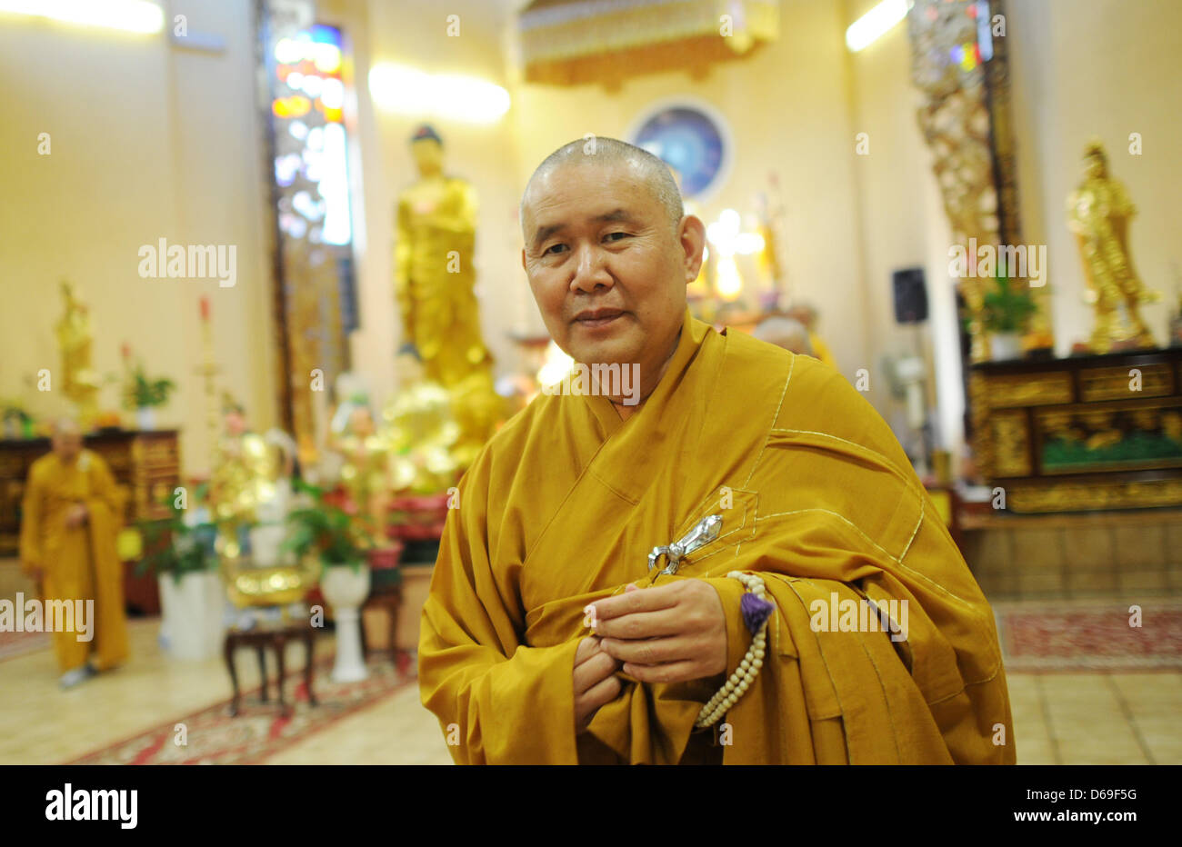 Buddhist monks pray in the Buddhist monastery 'Pagode Vien Giac' in ...