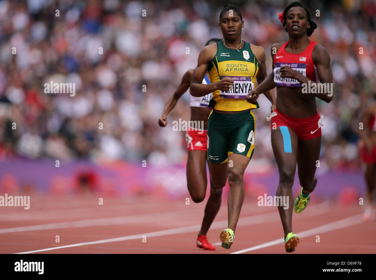 Caster Semenya (L) of South Africa in the Women's 800m Round 1 of the Athletics, Track and Field ...