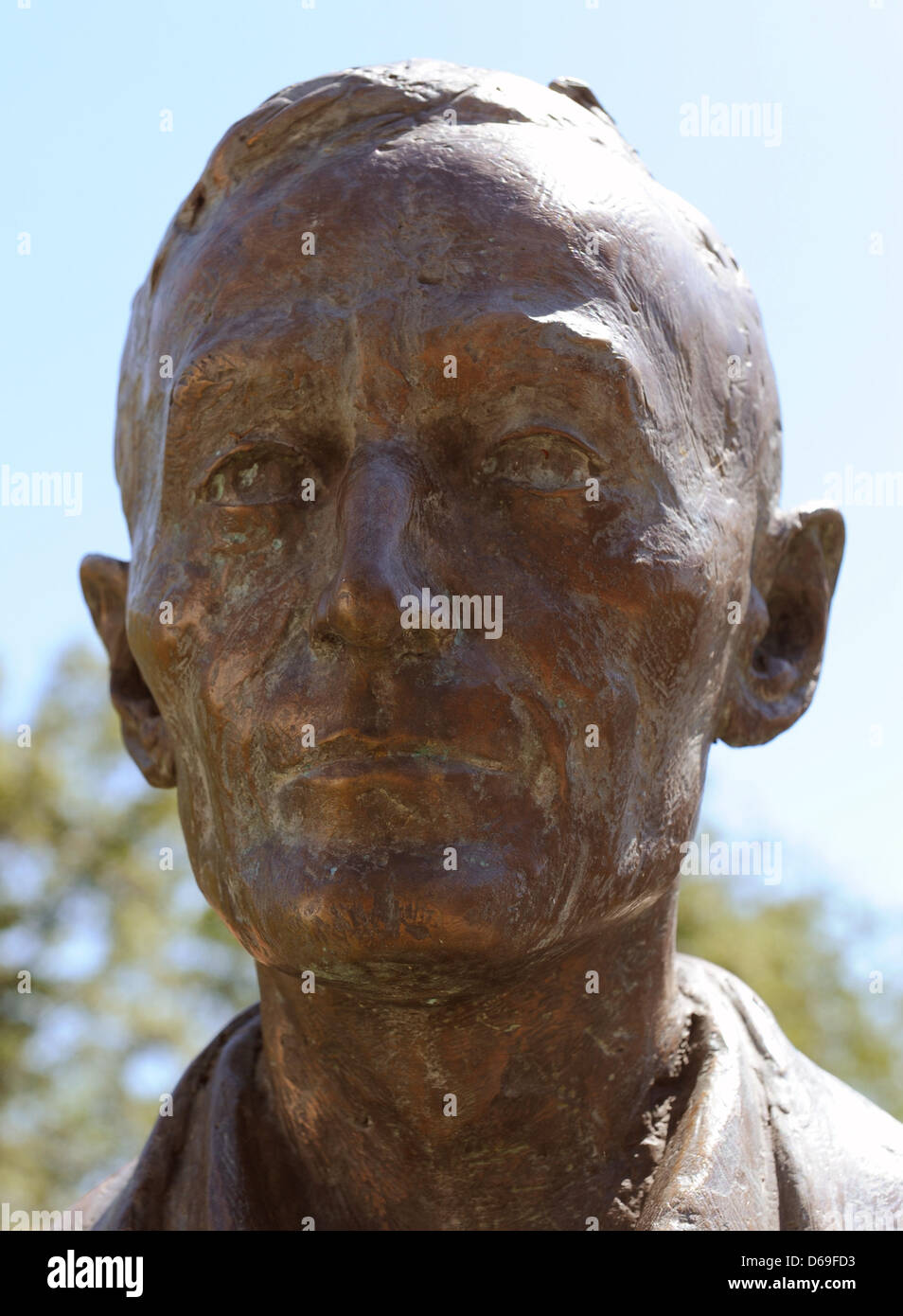 A bust of German writer Hermann Hesse stands in front of the Hermann ...