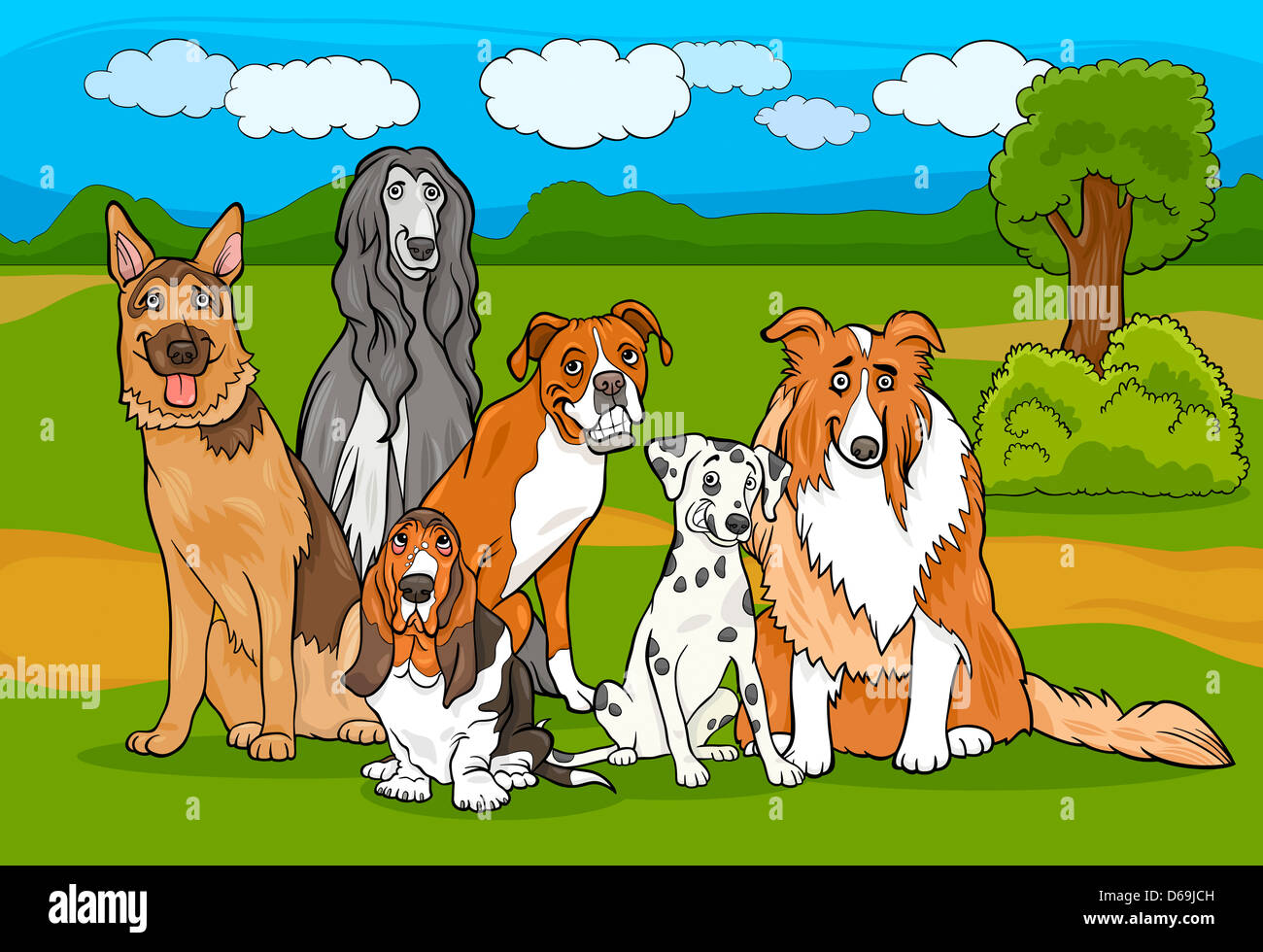 Cartoon Illustration of Cute Purebred Dogs or Puppies Group against ...