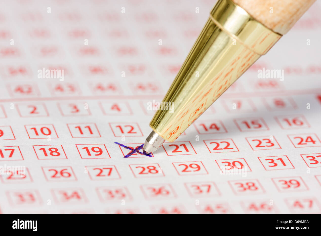 Close up of lottery ticket with a marked number and a pen Stock Photo ...