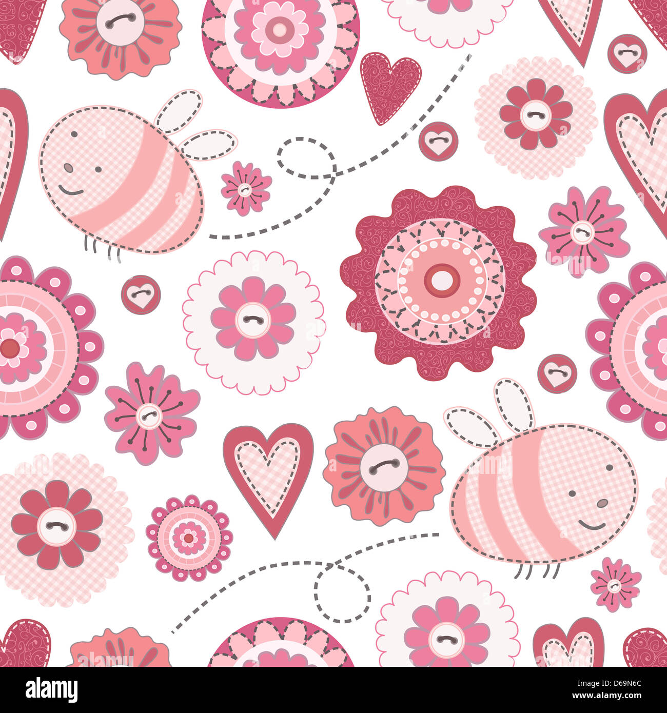 Seamless Cute Bee and Flowers Stock Photo - Alamy