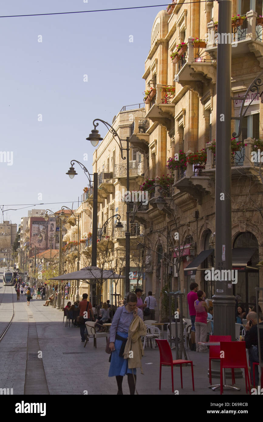 JERUSALEM - March 29,2013:Jaffa Road is one of the longest and oldest ...