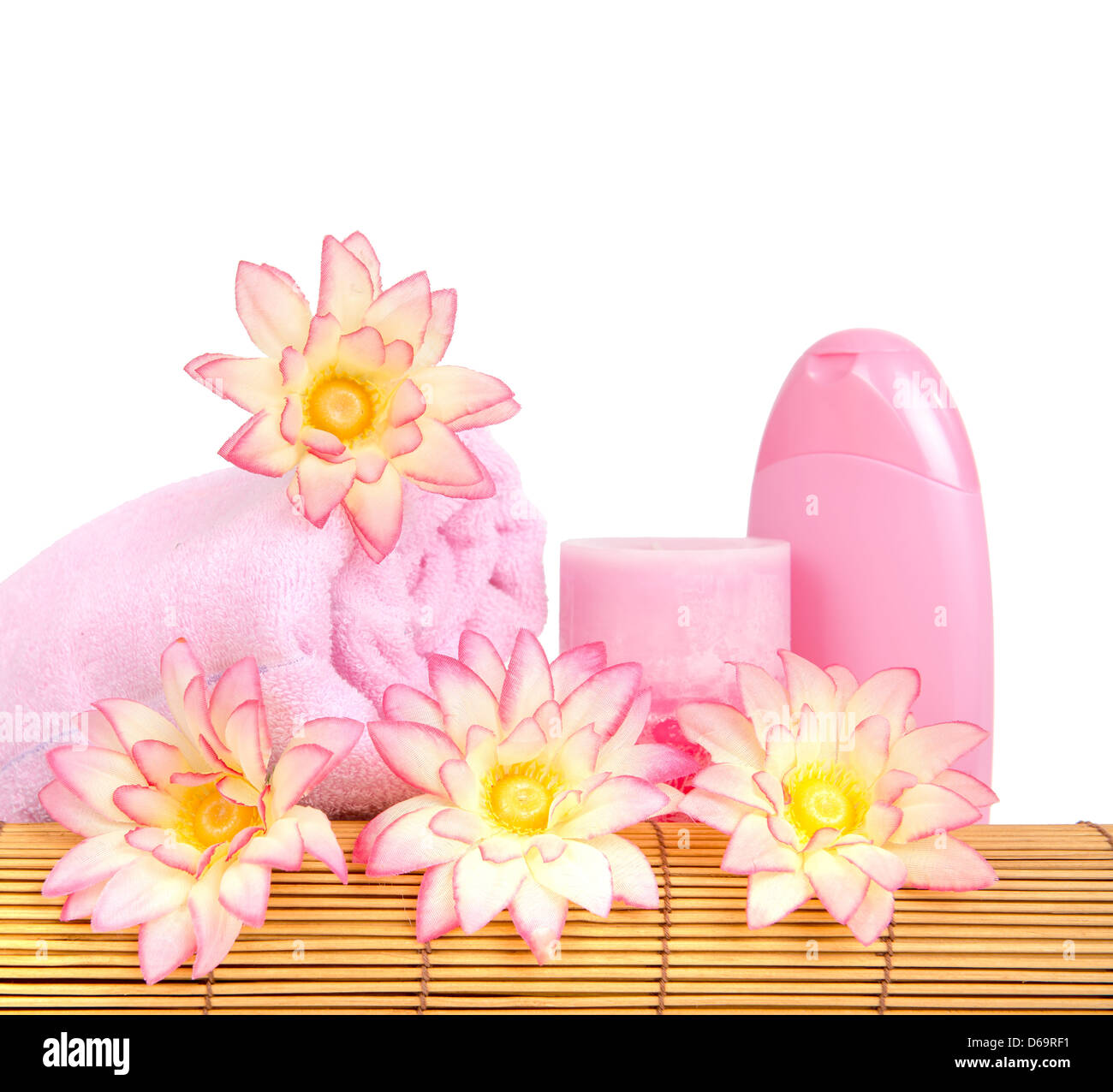 Spa setting in pink tone isolated in white Stock Photo - Alamy