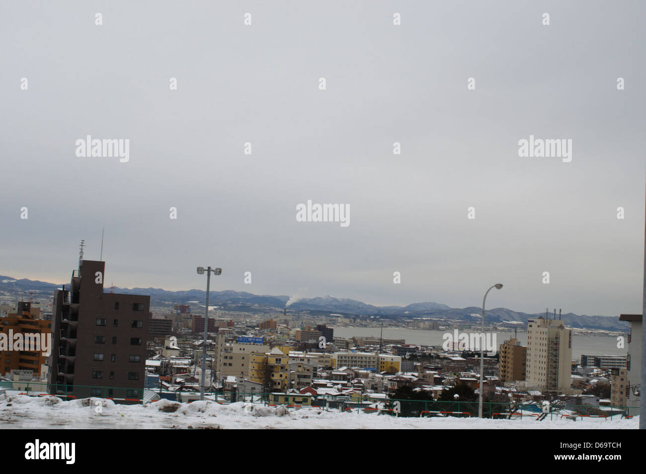 A snowy winter scene from Hakodate, Hokkaido, Japan, showing snow ...