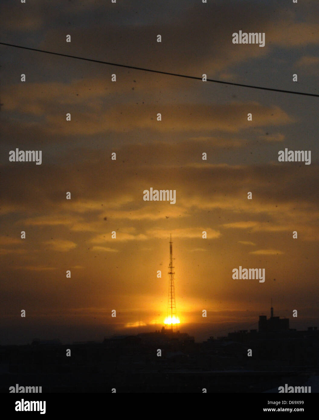 The TV Tower in Ufa, Russia, captured during sunset. The image shows ...