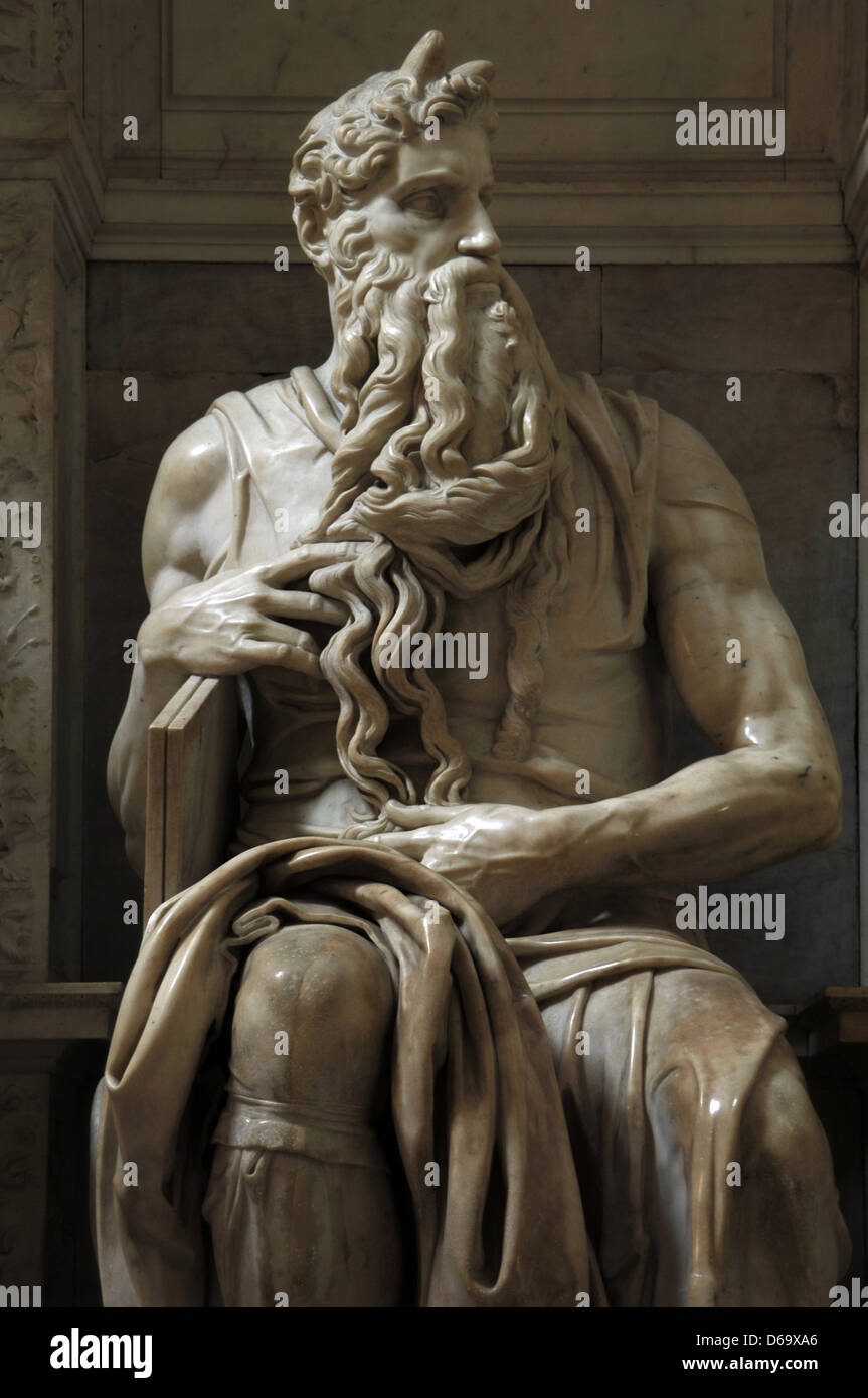 Moses. 1513-1515. Statue by Michelangelo (1475-1564). Marble. San ...