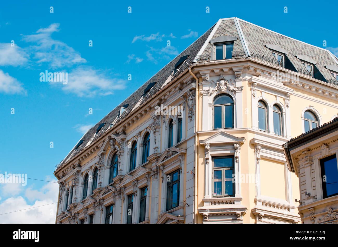 Building architecture on blue background Stock Photo - Alamy