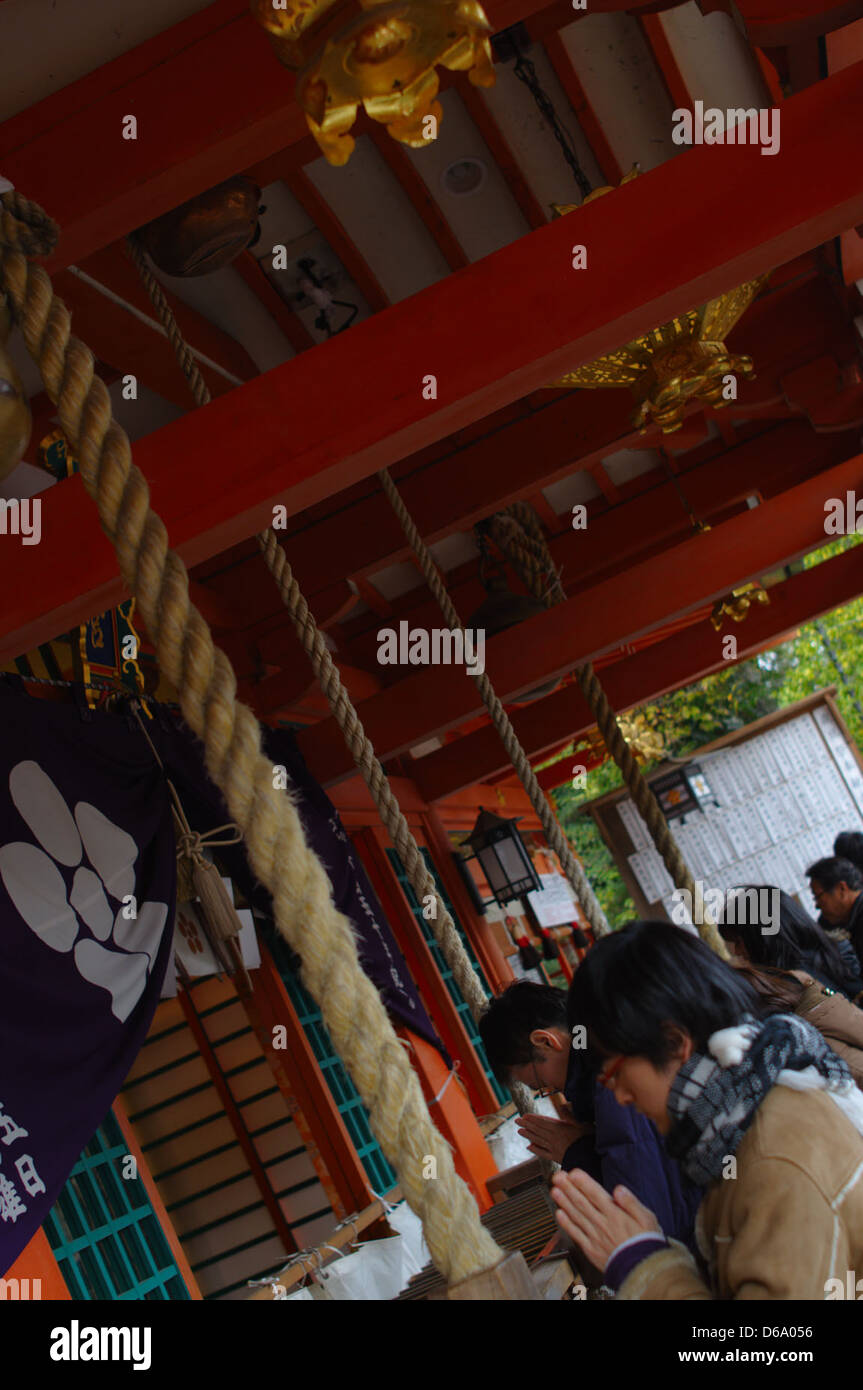 A scene from the Hatsumode at Nagaokatenmanguu Shrine in Kyoto. The ...