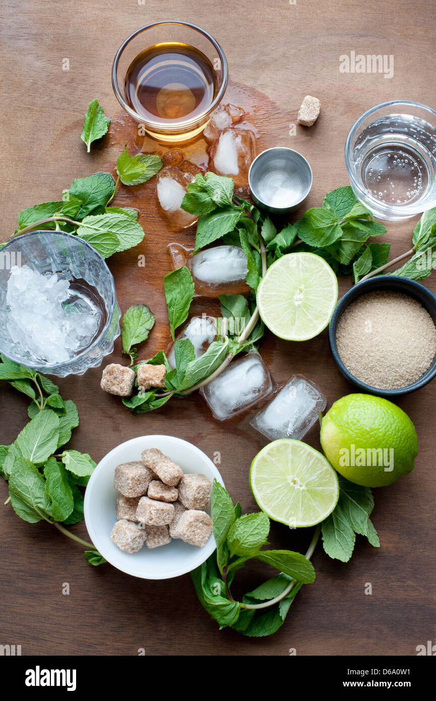 Herbs, lime, sugar and ice cubes Stock Photo - Alamy