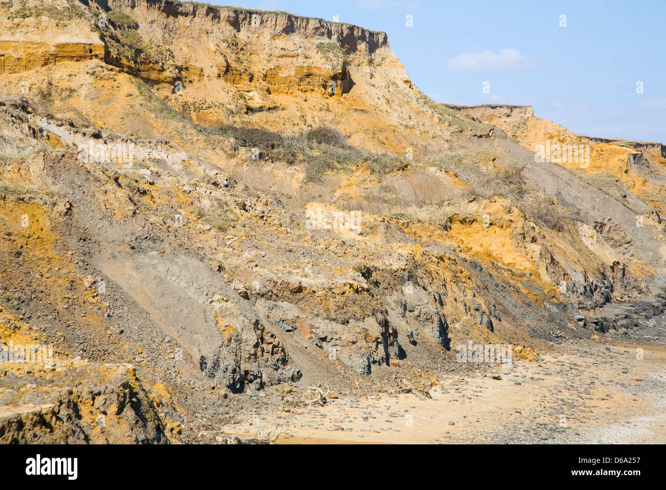 Rapidly eroding soft cliffs at Walton on the Naze, Essex, England Stock ...