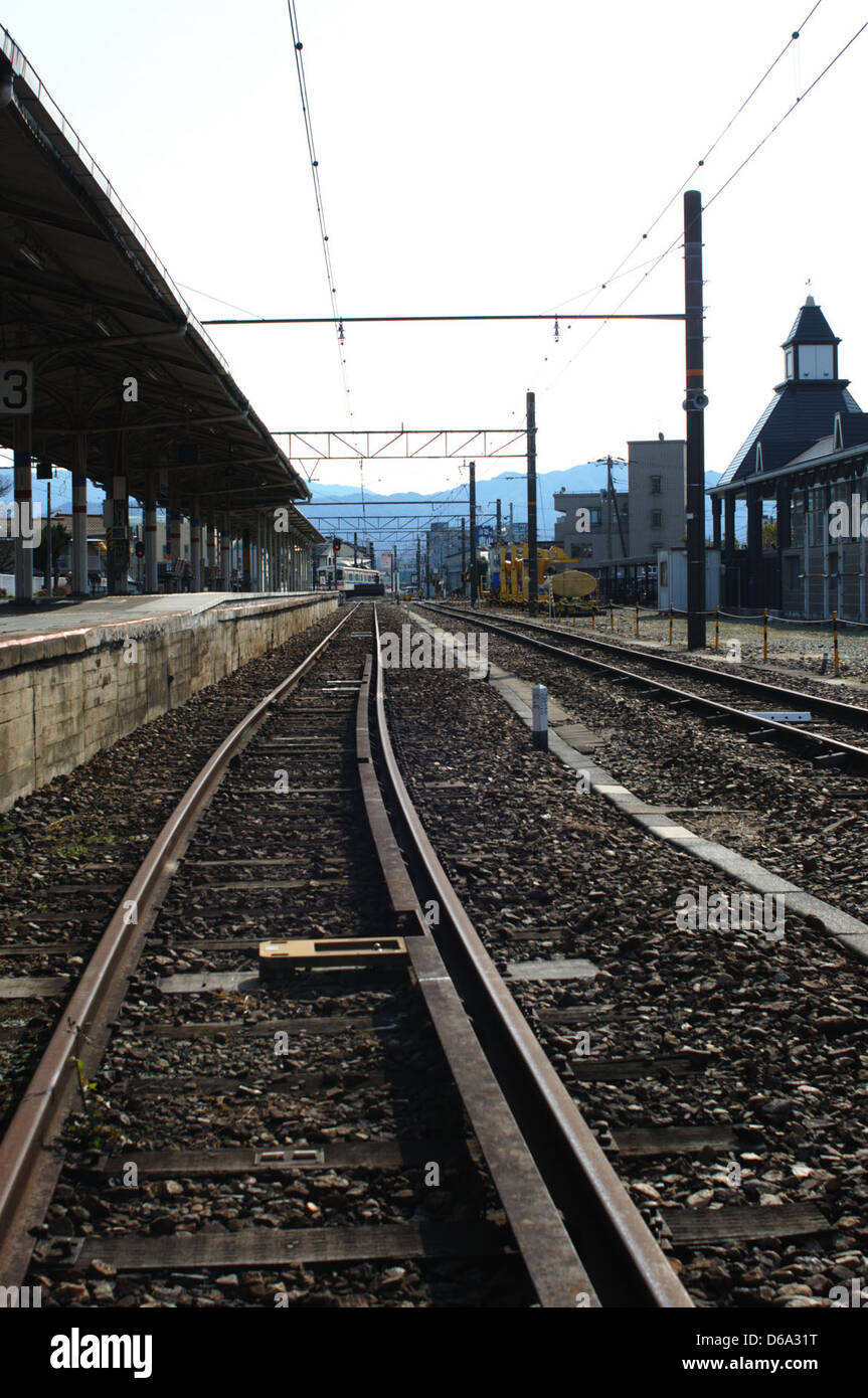 An abandoned railway station at Kabe in Japan, left in a state of ...