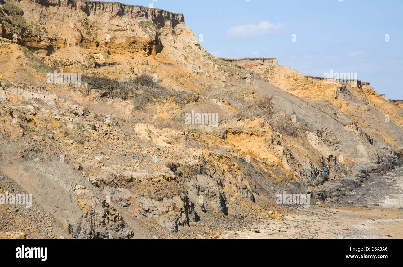 Rapidly eroding soft cliffs at Walton on the Naze, Essex, England Stock ...
